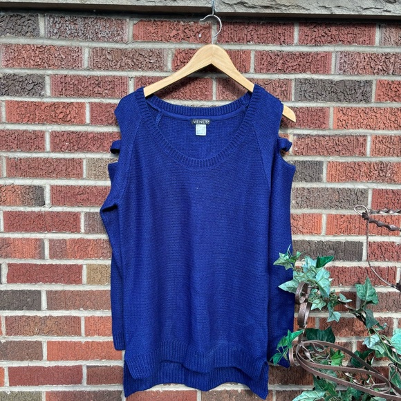 VENUS | Sweaters | Venus Dark Blue Strappy Cold Shoulder Sweater | Poshmark